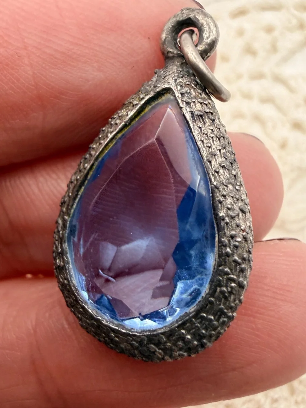 Jewelry | Antique Art Deco Silver Tone Blue Glass Tear Drop Pendant ...